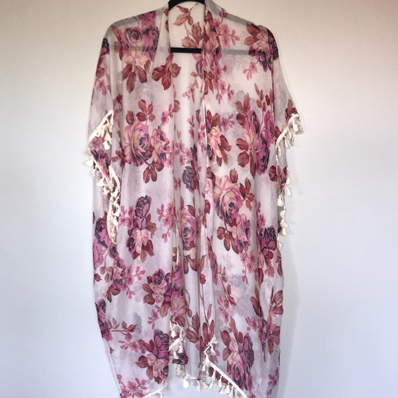 riah | Tops | New Redpink Floral Kimono | Poshmark